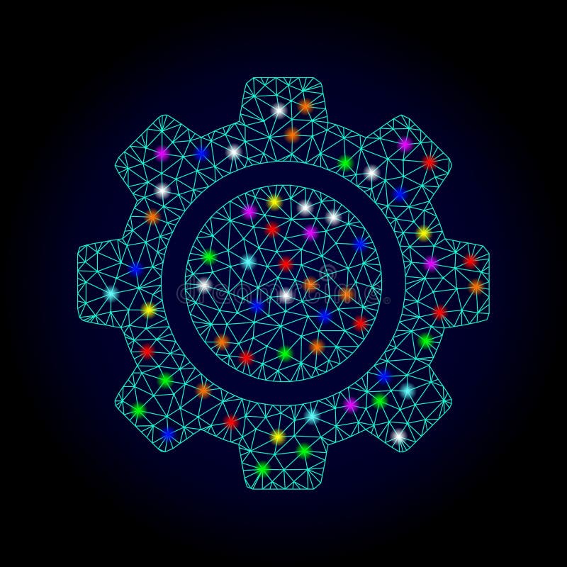 Vector Carcass Mesh Cog Wheel with Glowing Spots for New Year Stock ...
