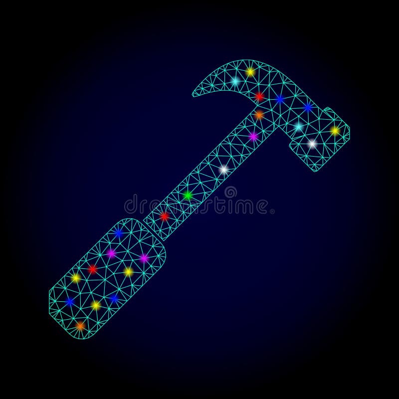 Vector Wire Frame Mesh Hammer with Glowing Spots for Chistmas Stock ...