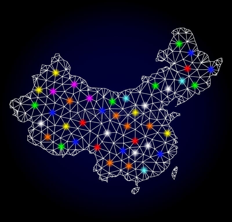 Raster Network Mesh Map of China with Glare Spots for New Year Stock ...