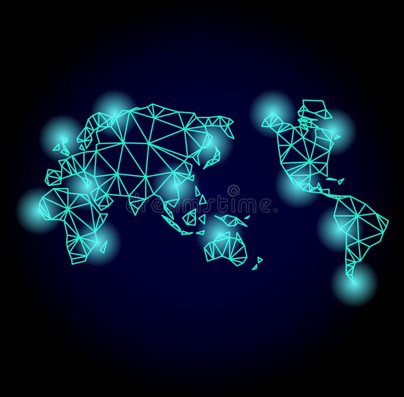 Polygonal Wire Frame Mesh Map of Earth with Light Spots Stock ...