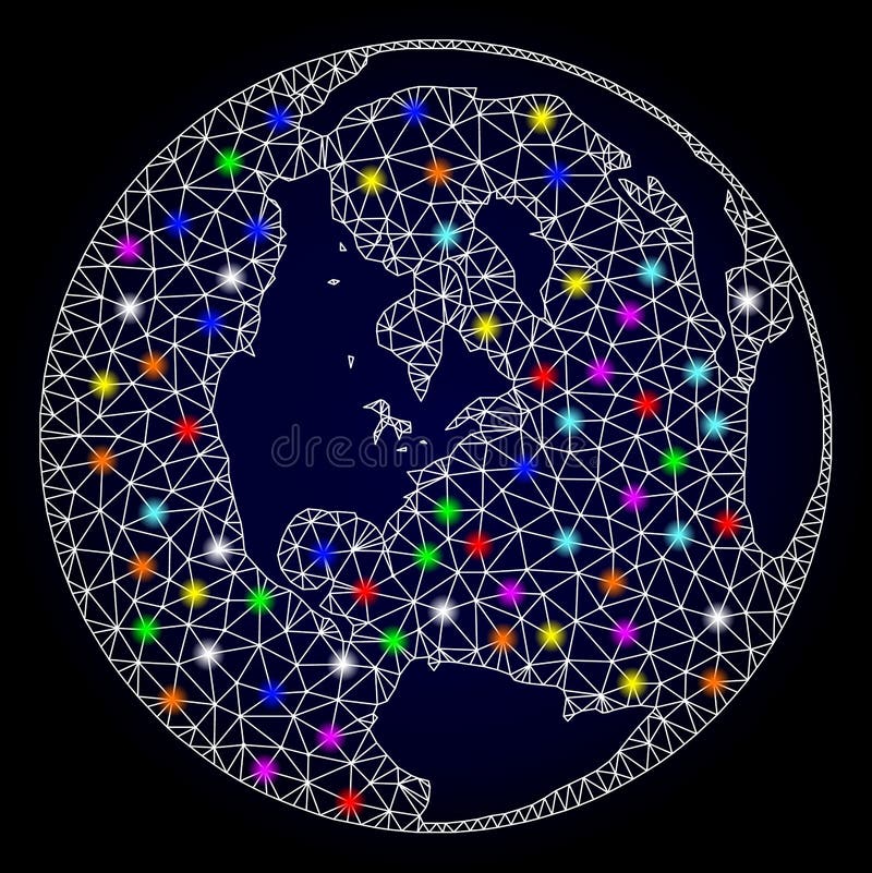 Vector Carcass Mesh Map of Global World with Light Spots for New Year ...