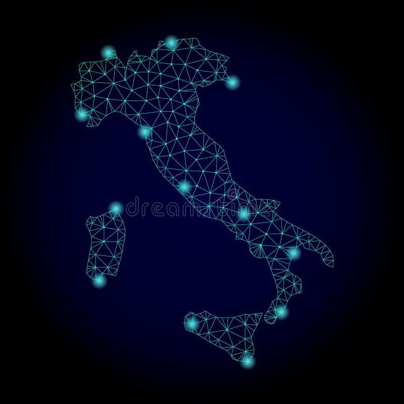 Polygonal Wire Frame Mesh Map of Italy with Light Spots Stock ...