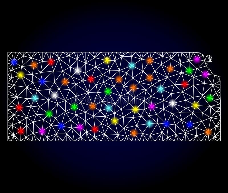 Raster 2D Mesh Map of Kansas State with Glowing Spots for New Year ...