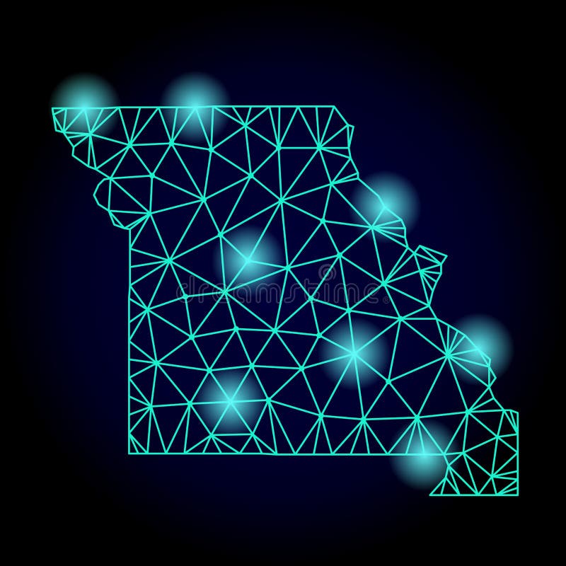 Polygonal Carcass Mesh Map of Missouri State with Light Spots Stock ...