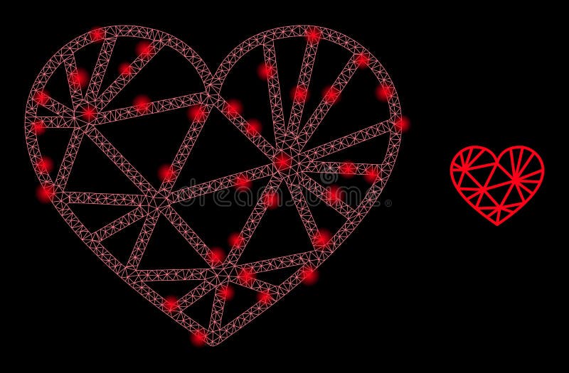 Vector Mesh Net Frame Mesh Love Heart with Light Network Dots Stock ...