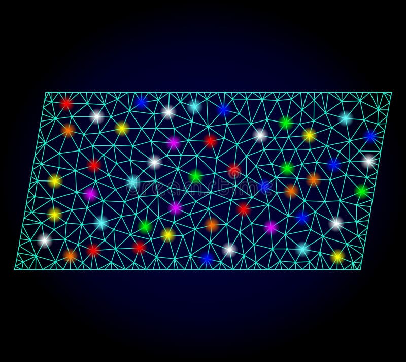 Vector Wire Frame Mesh Sheared Rectangle with Glare Spots for New Year ...