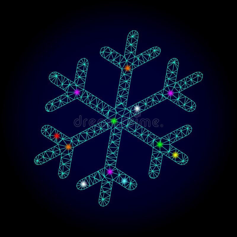 Vector Network Mesh Snowflake with Glare Spots for Chistmas Stock ...