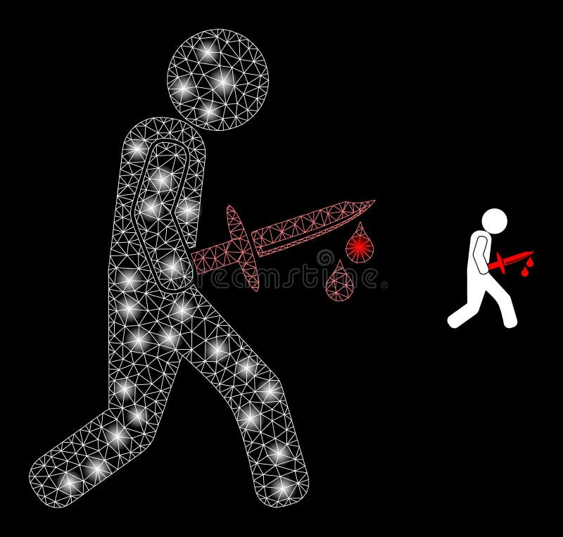 Vector Mesh Net Bloody Knife Killer with Magic Network Flashes Stock ...