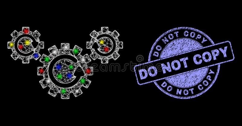Grunge Do Not Copy Badge and Illuminated Mesh Gear Rotation Stock ...
