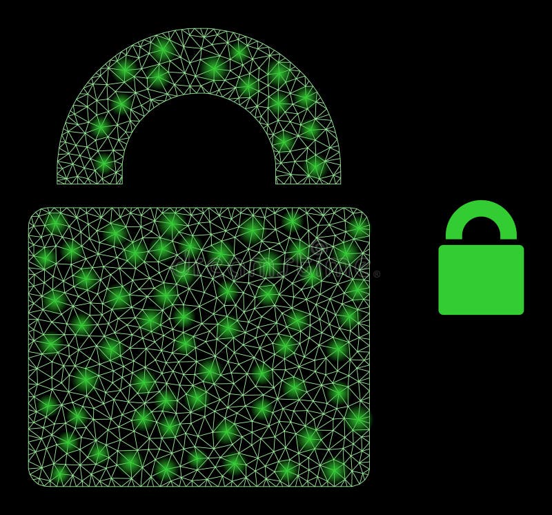 Vector Mesh Web Lock with Illumitated Wire Frame Stars Stock Vector ...