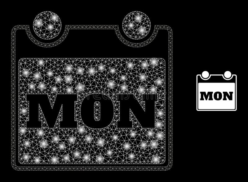 Vector Mesh Net Monday Calendar Page with Shiny Constellation Flashes ...