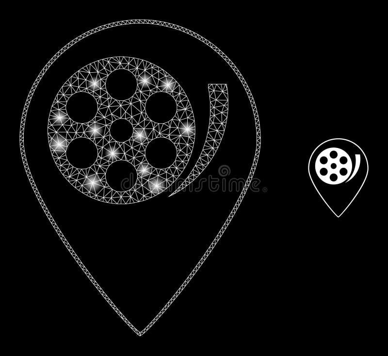 Vector Mesh Web Movie Map Marker with Glowing Network Spots Stock ...
