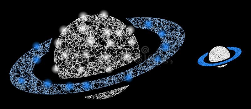 Vector Mesh Net Saturn Planet with Shiny Constellation Flashes Stock ...