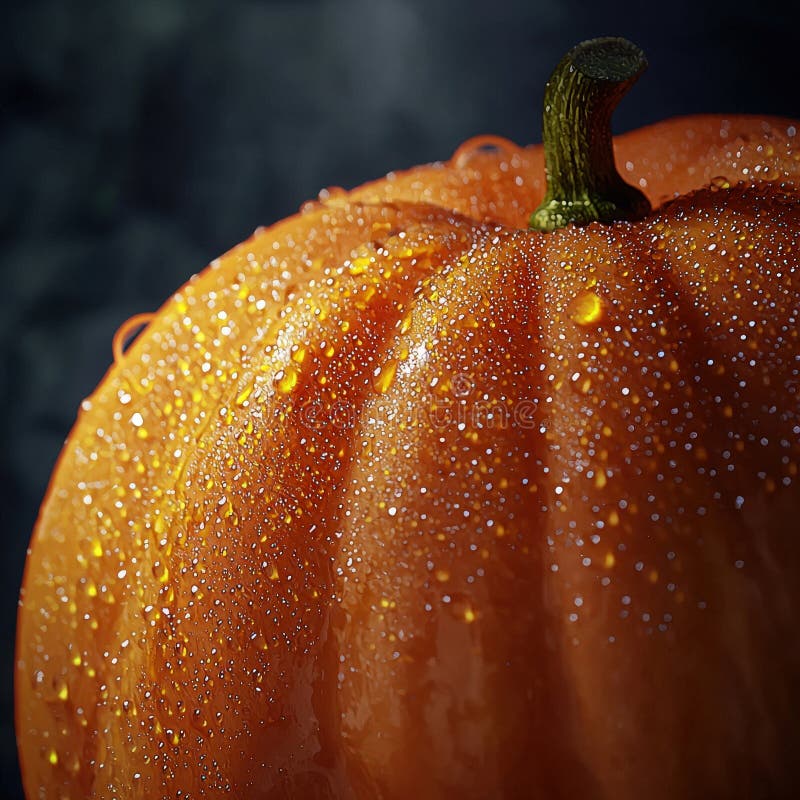 Glossy Pumpkin with Dew in Dark Setting Stock Photo - Image of glossy ...