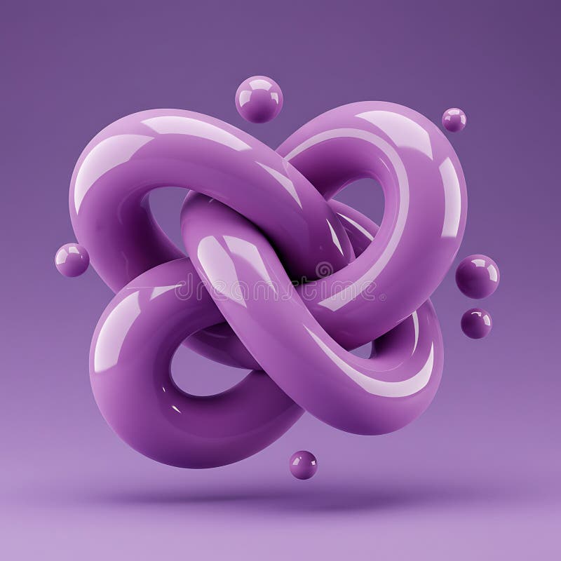 Glossy Purple Abstract Knot with Floating Spheres on a Gradient ...