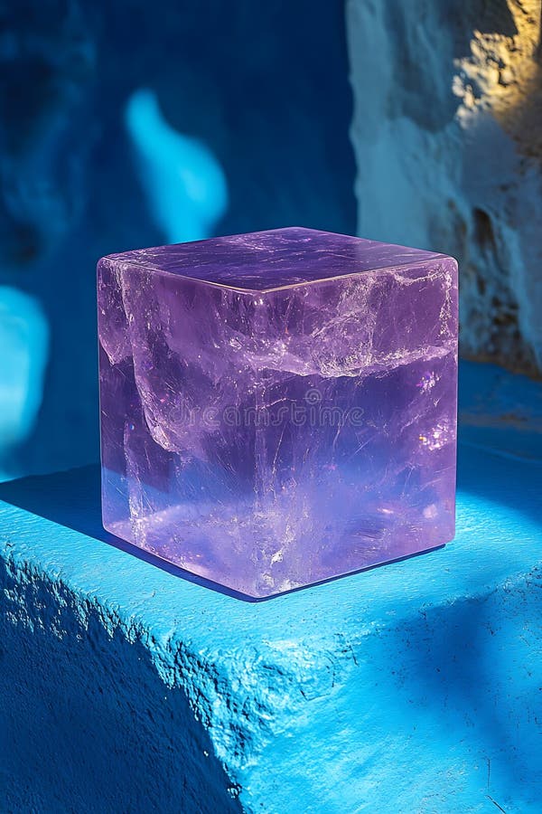 Glossy Purple Cube Placed on a Bright Blue Backdrop Stock Illustration ...