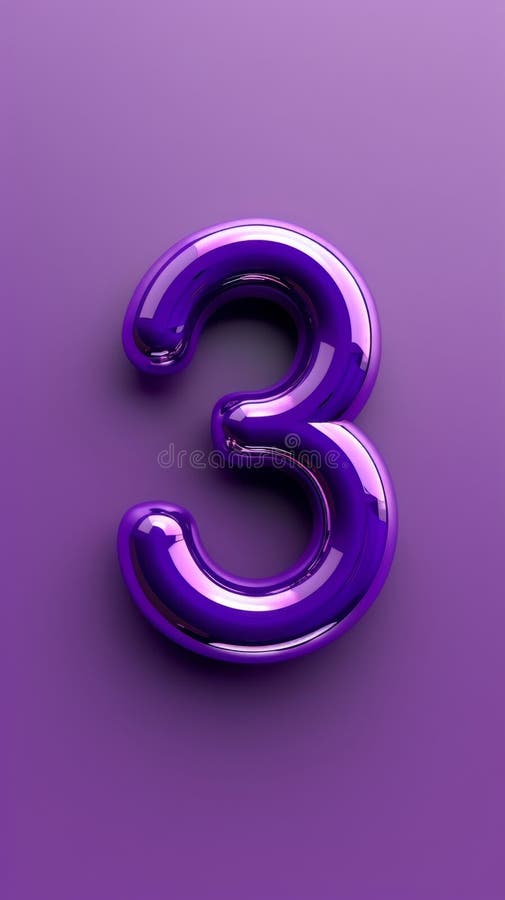 Glossy Purple Number Three on a Purple Background Stock Photo - Image ...