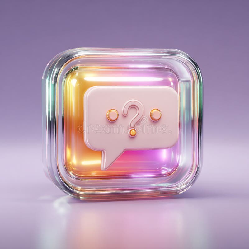 Glossy Question Mark Chat Bubble Icon with Iridescent Chrome Border ...
