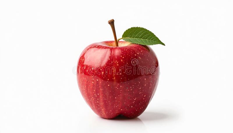 Shiny Red Apple with Green Leaf Against a Clean White Background ...