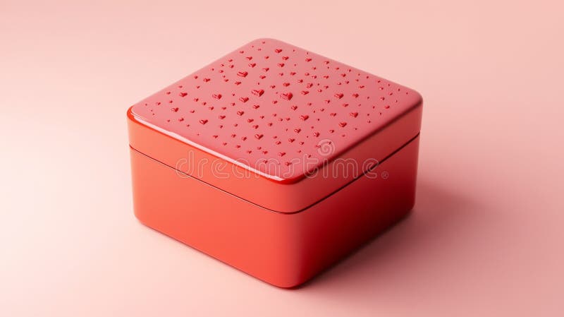 Glossy Red Box with Water Droplets on a Soft Pink Background Stock ...