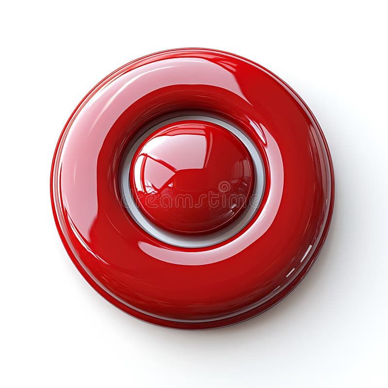Glossy Red Button Isolated on White Surface Emergency Stop Control ...