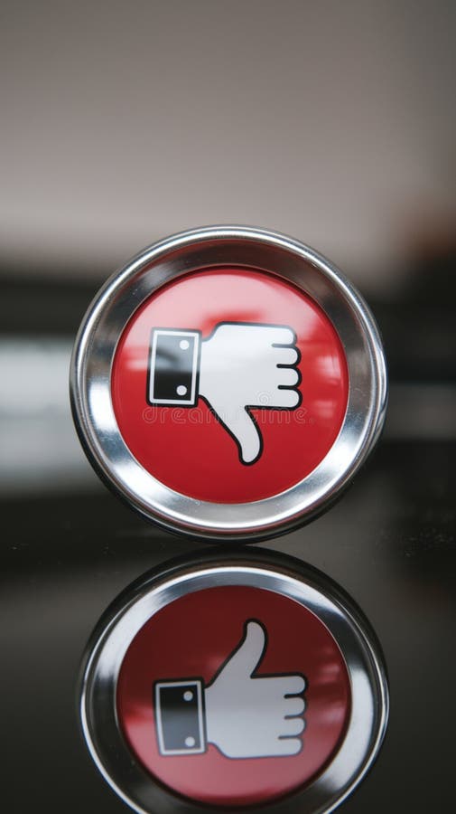 Glossy Red Button with White Thumbs Down Icon, Slight Reflection on ...