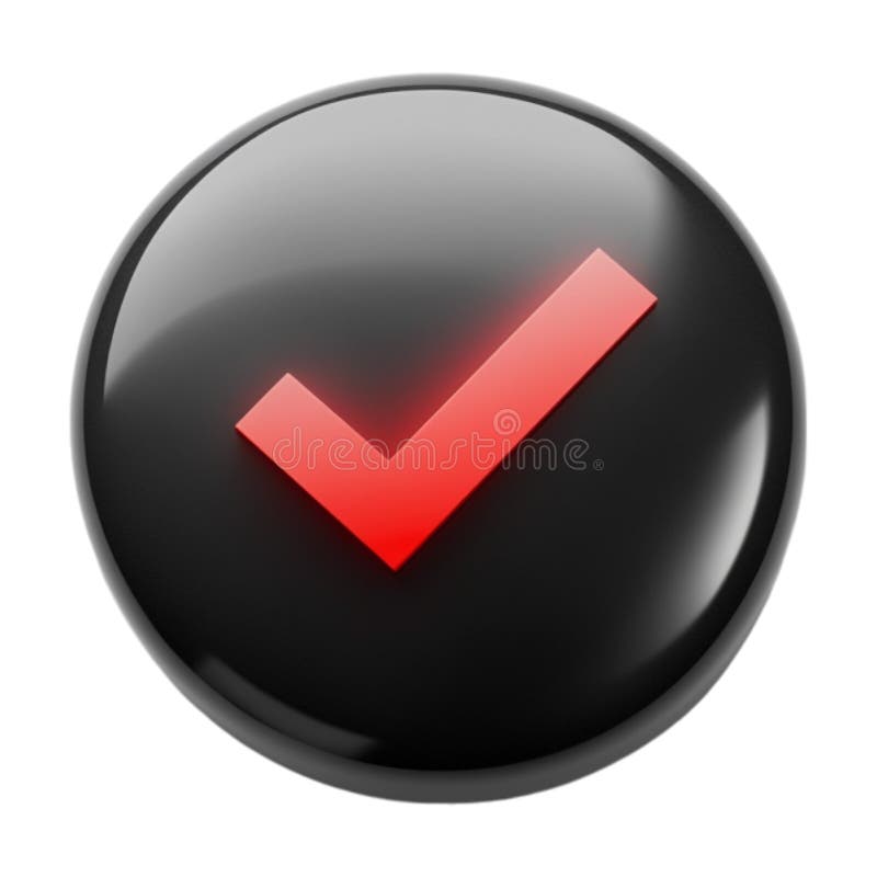 Glossy Red Checkmark Button 3D Rendered Approval Icon for Website ...