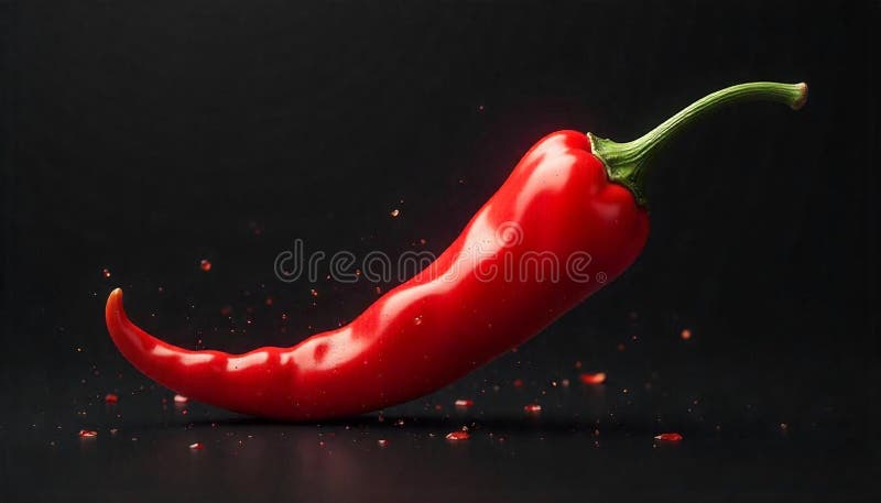 Single Glossy Red Chili Pepper on Dark Background Studio Shot Stock ...