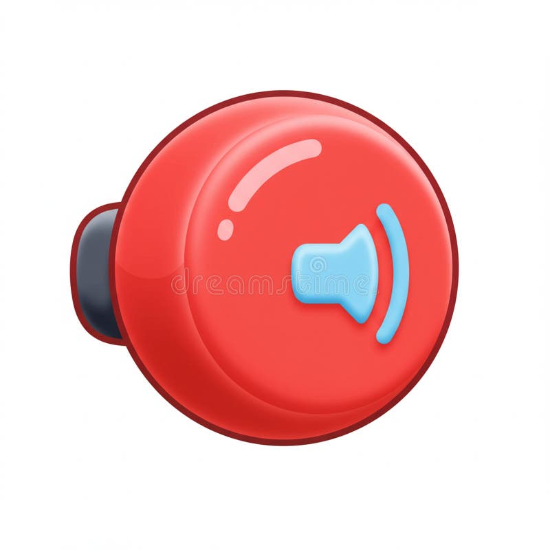 A Glossy, Red, Circular Button with a Simple Design Featuring a Blue ...