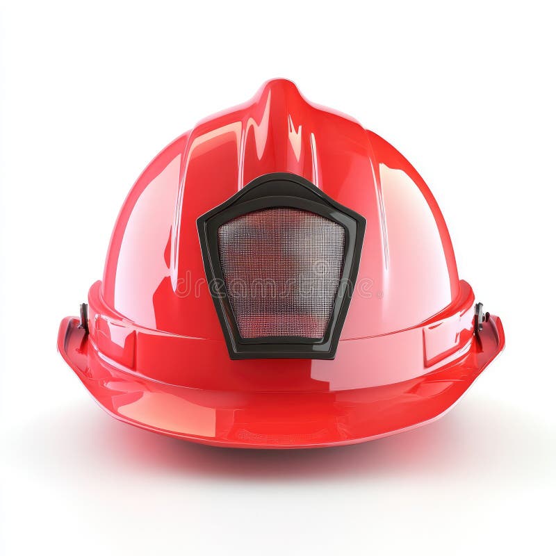 Red Firefighter Helmet with Mesh Eye Protection, Safety Gear Stock ...