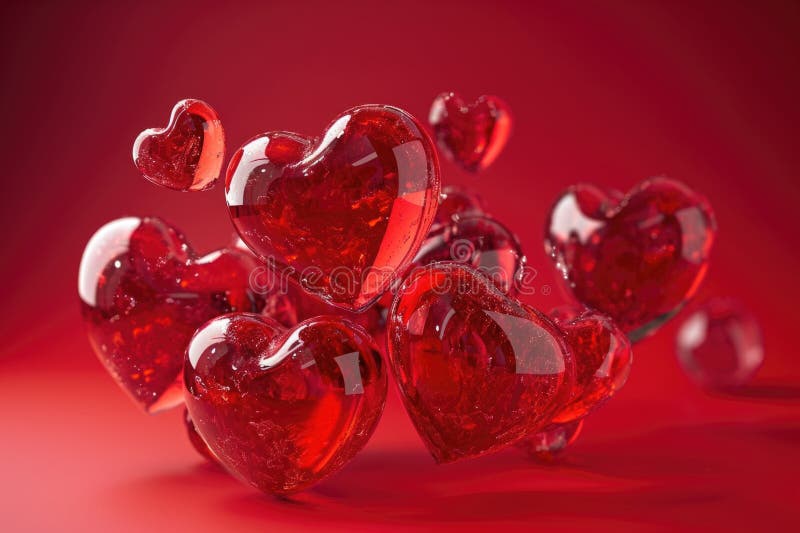 Glossy Red Heart Balloons Clustered, on a Romantic Red Backdrop. Stock ...