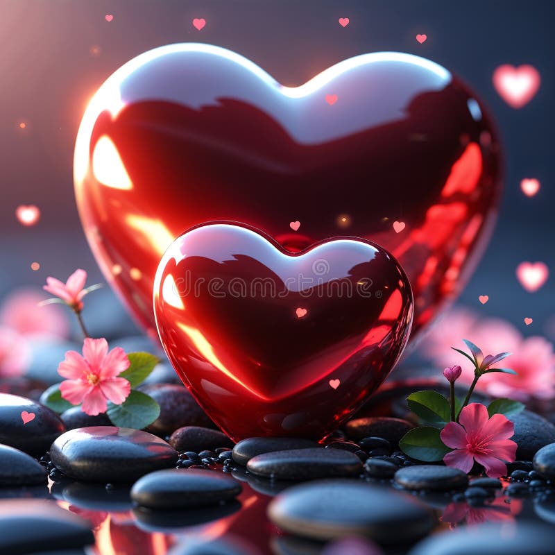 Glossy Red Heart Pair in Centered Display with Layered Design Stock ...