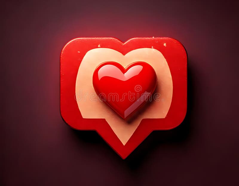 A Glossy Red Heart Rests on a Layered Icon Against a Dark Maroon ...