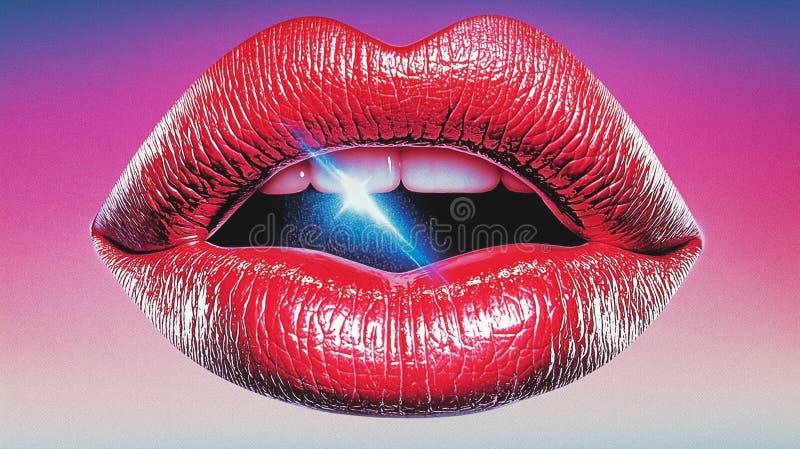 Glossy Red Lips with Sparkle Against Gradient Background Stock Photo ...