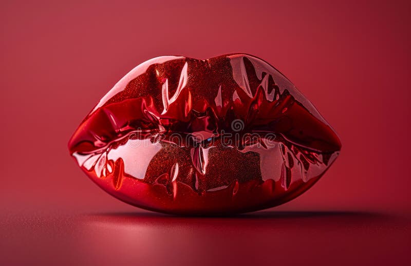 Glossy Red Lips on a Vibrant Backdrop Stock Image - Image of glam ...