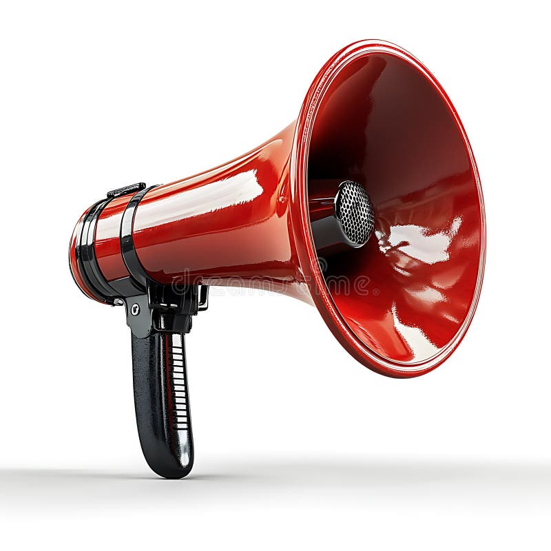 Glossy Red Megaphone Isolated on White Background for Communication and ...
