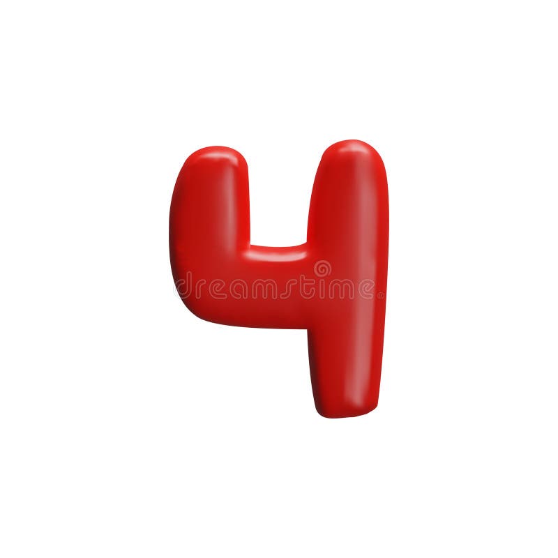 Glossy Red Number Four Icon, Vector 3D Volume Numeric Symbol 4 from ...