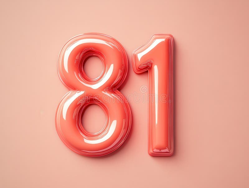 Glossy Red Number 81 on Soft Peach Background Stock Illustration ...