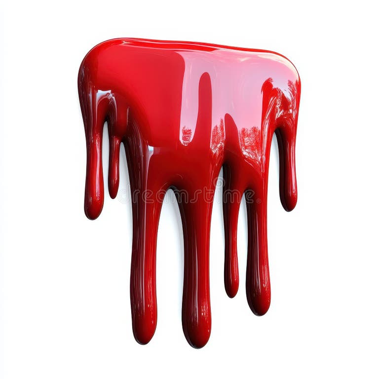 A Glossy Red Paint Drip with a Smooth, Flowing Texture on a White ...