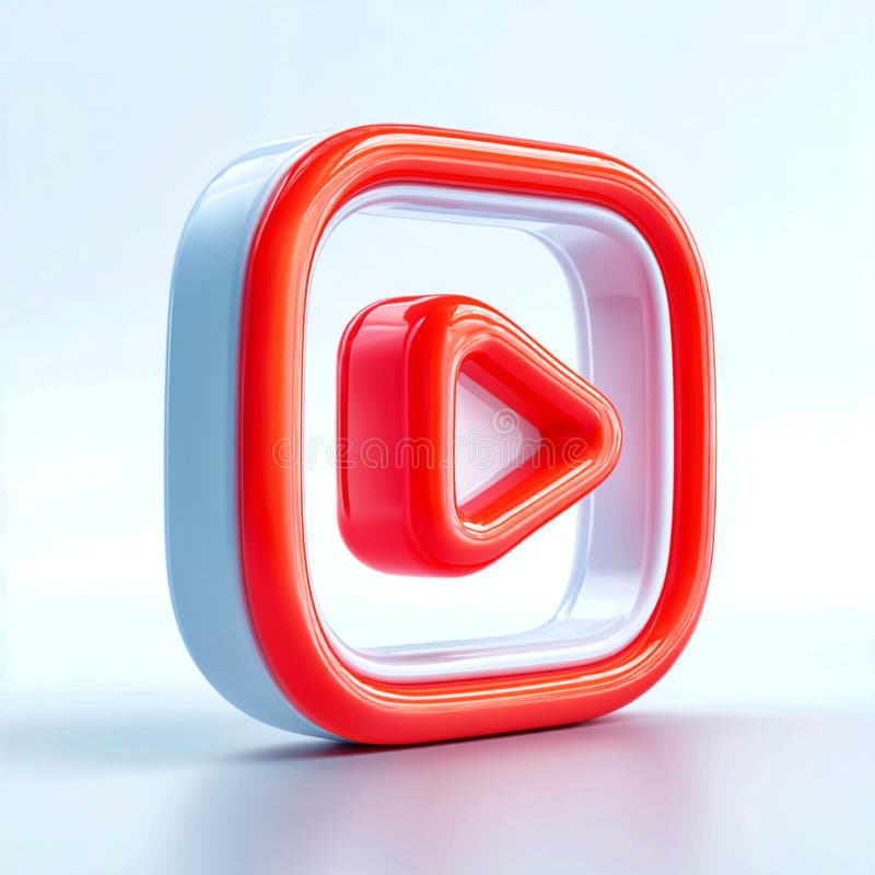 A Glossy Red Play Button Inside a Square Shaped Border Stock ...