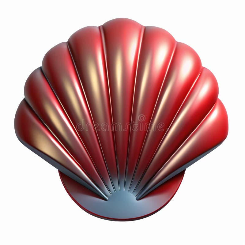 Glossy Red Seashell Illustration with Metallic Gradient on Transparent ...