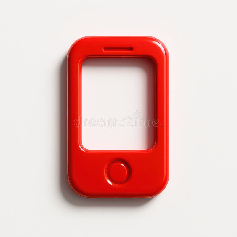 Glossy Red Smartphone Outline on White Background with Shadow and ...