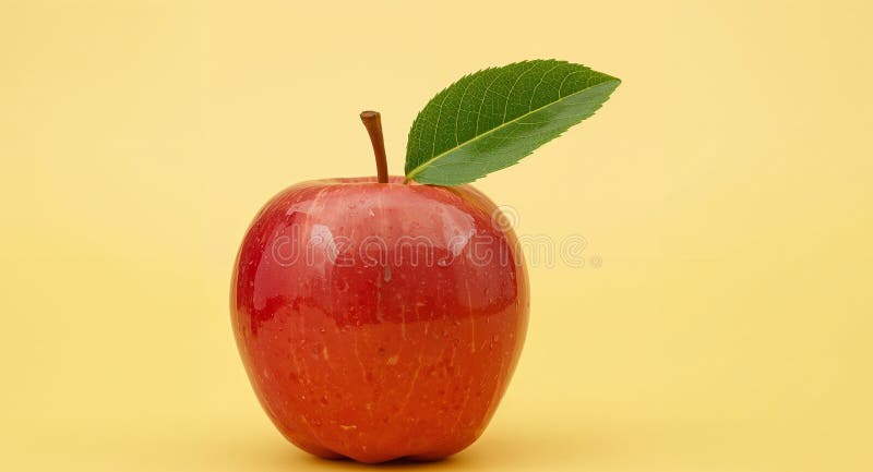 Glossy Red Sphere with Stem and Leaf, a Study in Texture and Light on a ...