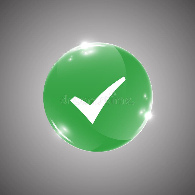 Glossy Rounded Button with Check Mark Stock Vector - Illustration of ...