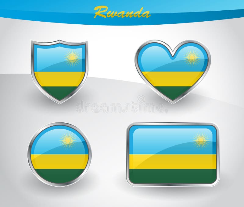 Glossy Rwanda Flag Icon Set Stock Vector - Illustration of national ...