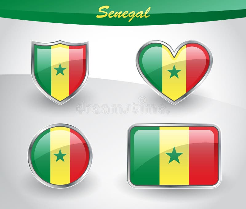Glossy Senegal Flag Icon Set Stock Vector - Illustration of senegal ...