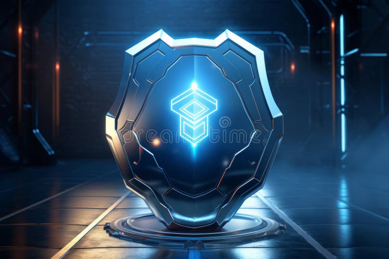 A Glossy Shield on a High Tech Backdrop. Generative AI Stock Photo ...