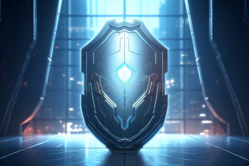 A Glossy Shield on a High Tech Backdrop. Generative AI Stock Image ...