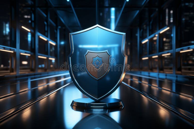 Glossy Shield Radiates Against a Futuristic Tech Landscape in 3D ...