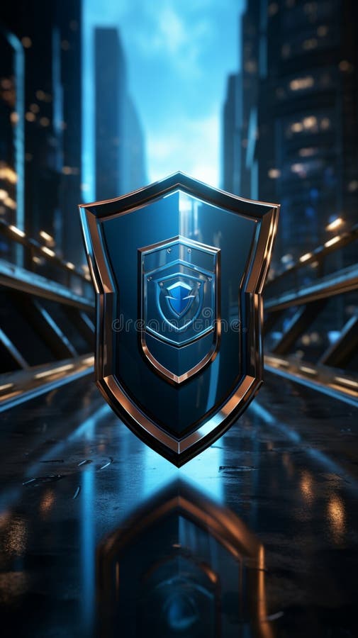 Glossy Shield Radiates Against a Futuristic Tech Landscape in 3D ...